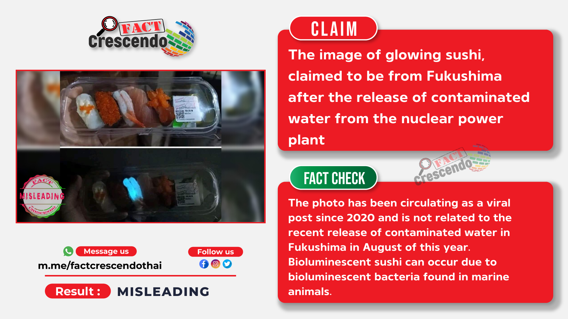 The photo of the luminescent sushi was reshared after the Fukushima ...