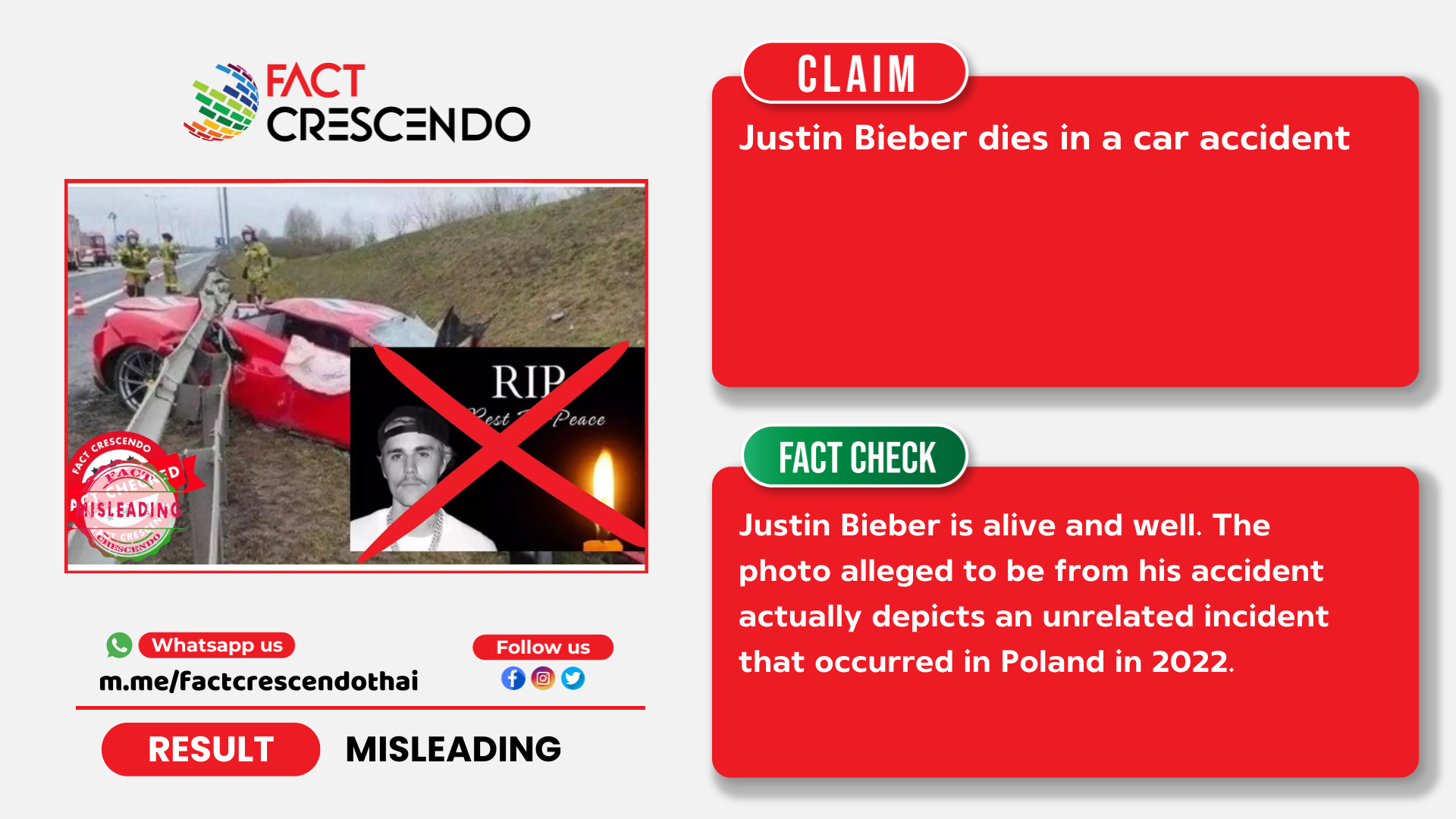 Canadian pop singer Justin Bieber dies in a car accident? - Fact ...