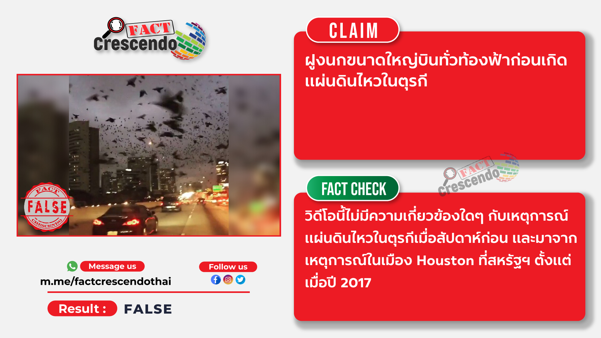 วิดีโอฝูงนกถูกนำมาแชร์ว่าเป็นสัญญาณเตือนก่อนแผ่นดินไหวในตุรกี - Fact ...